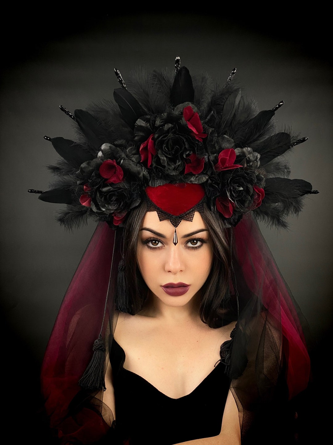 Mardi Gras Halo Crown, Gothic Queen Crown With Long Veil, Alternative ...