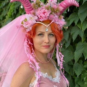 Horned headdress with veil For cosplay Burning man wedding | Etsy
