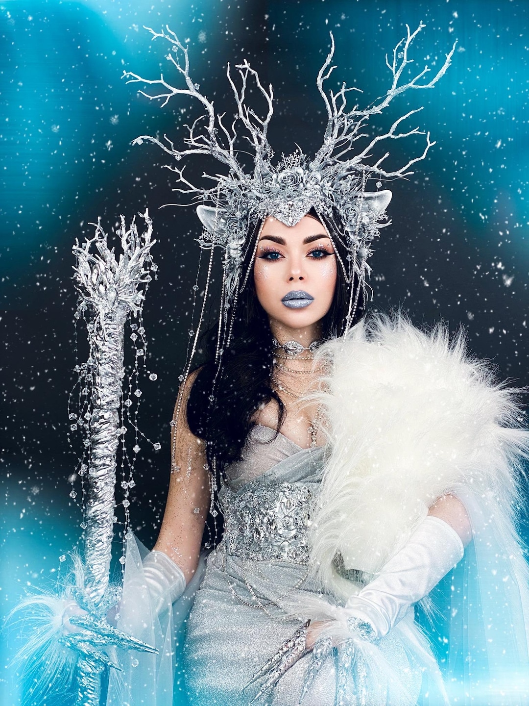 Burning Man, Ice Crystal Crown, Silvery Winter Deer Antlers, Woodland ...