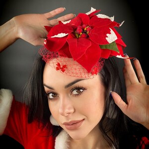 Poinsettia Christmas Headband, Holiday Flower Fascinator, Xmas Red ...