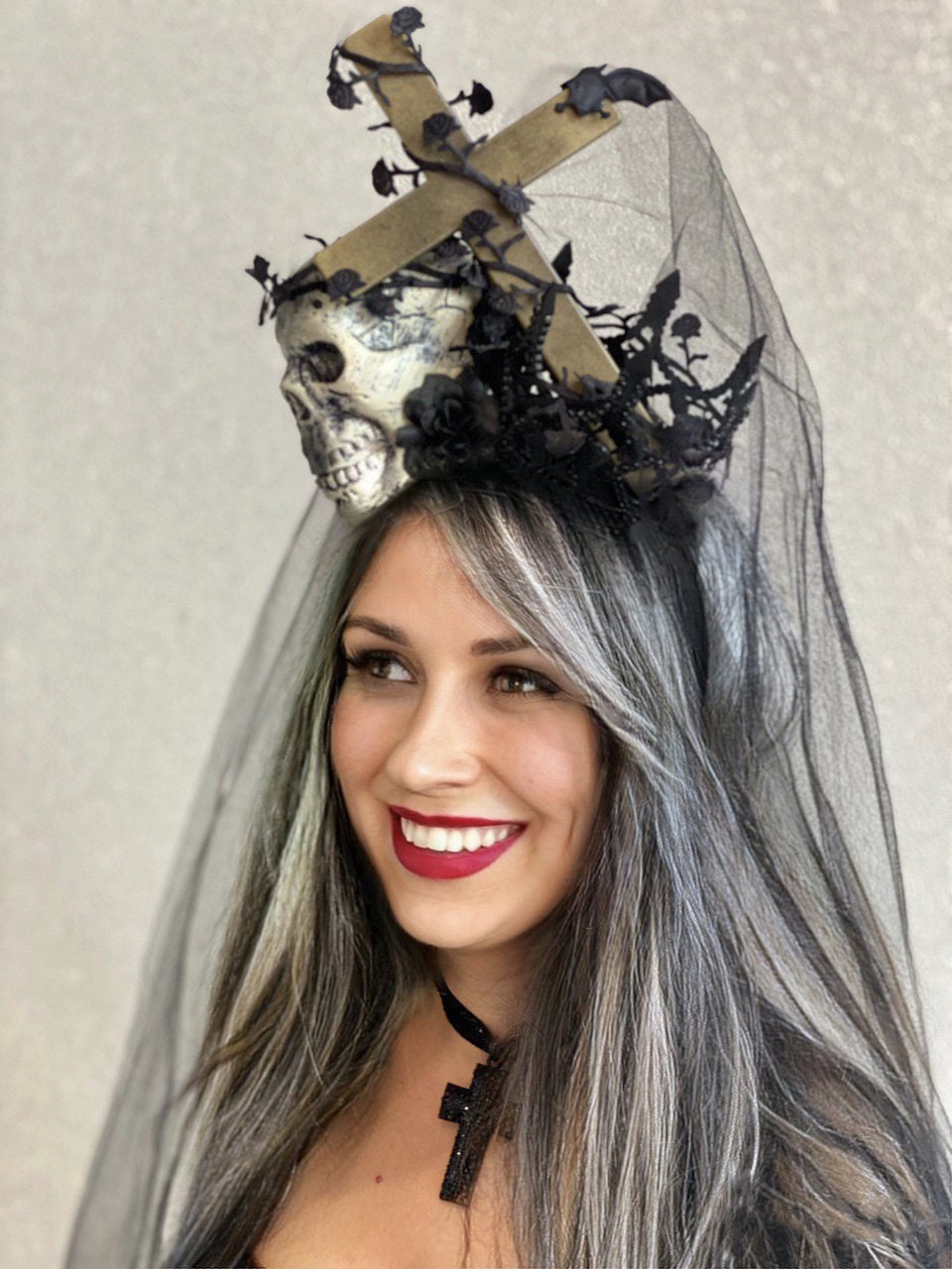 Halloween Headband With Cross Skull Headband Halloween - Etsy