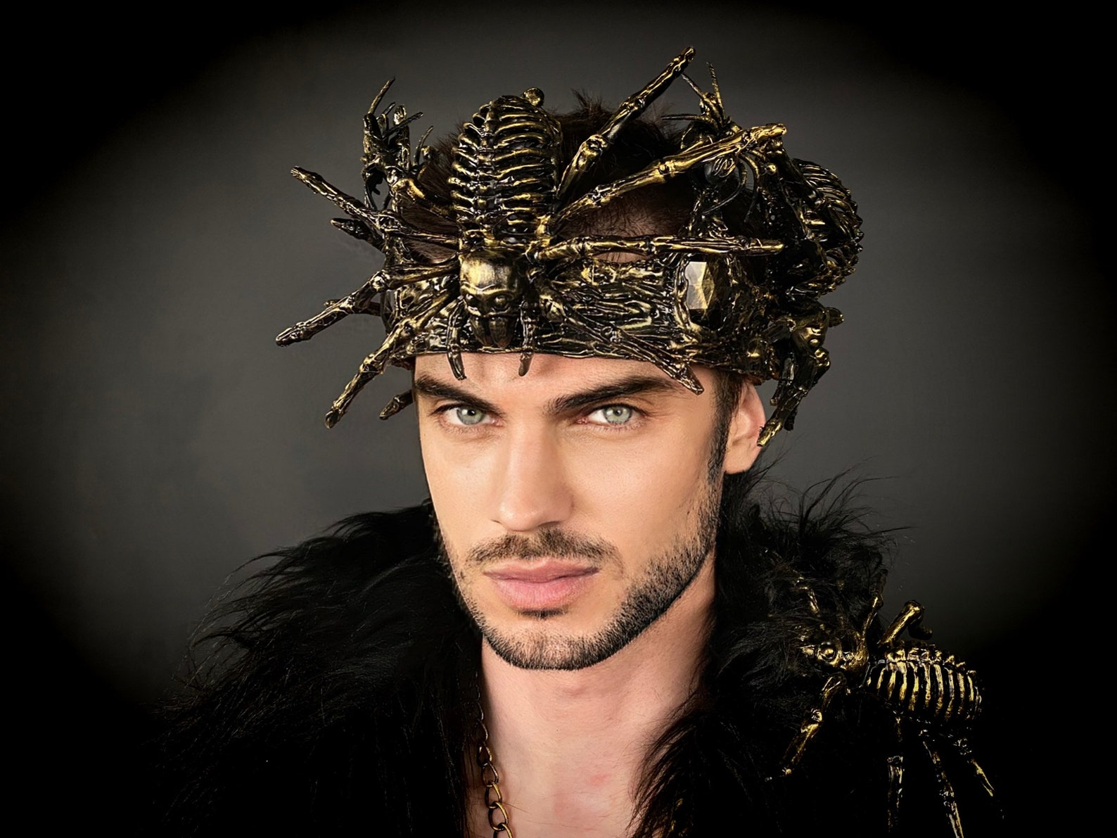 Spider King Crown, Big Mens Gothic Crown, Spider Crown With Necklace ...