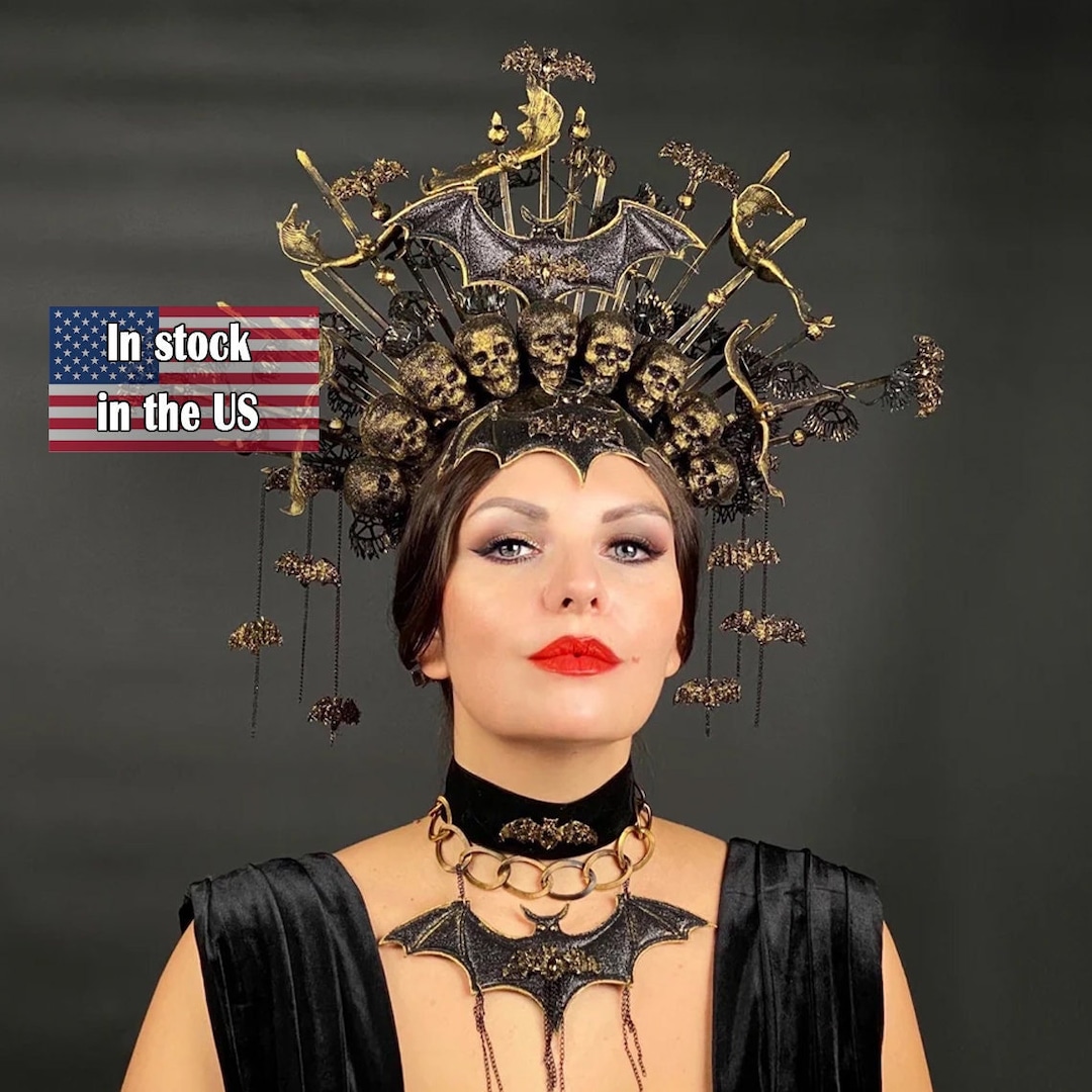 Gala Bat Queen Headpiece, Bat Halo Crown, Spiked Gothic Goddes ...