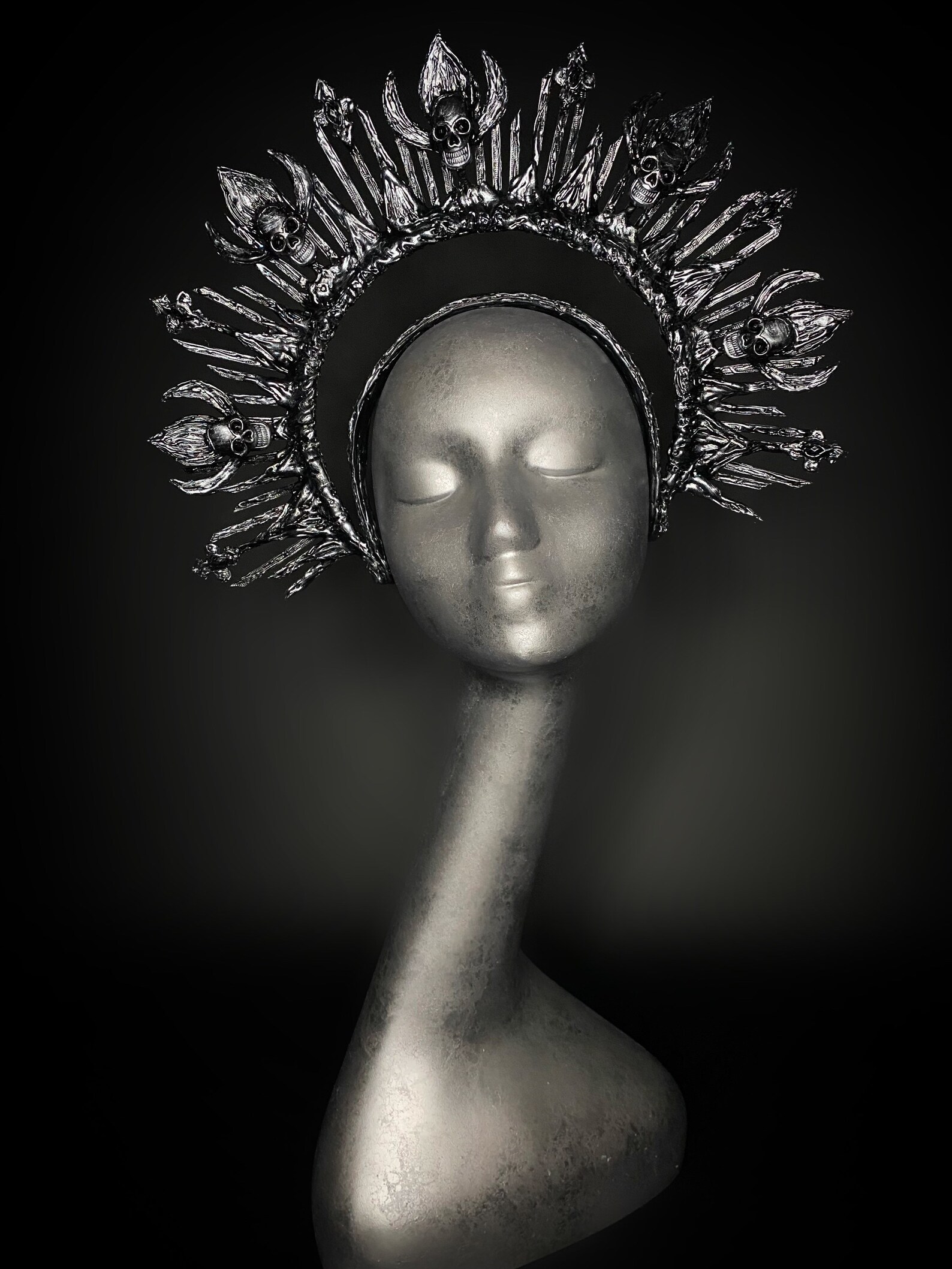 Dark Queen Crown Dark Goddess Headdress Skull Halo Crown - Etsy