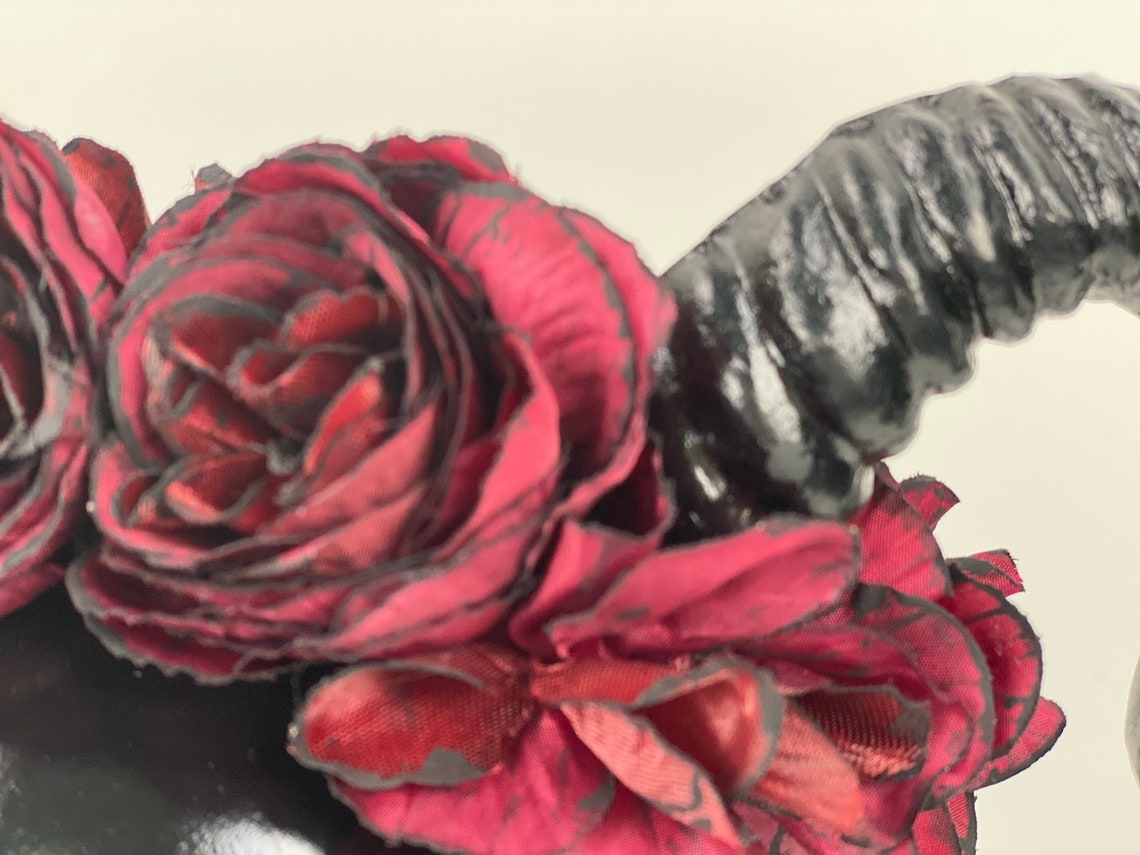 Horned Flower Crownsatyr Headdressram Horn Headpiecered - Etsy