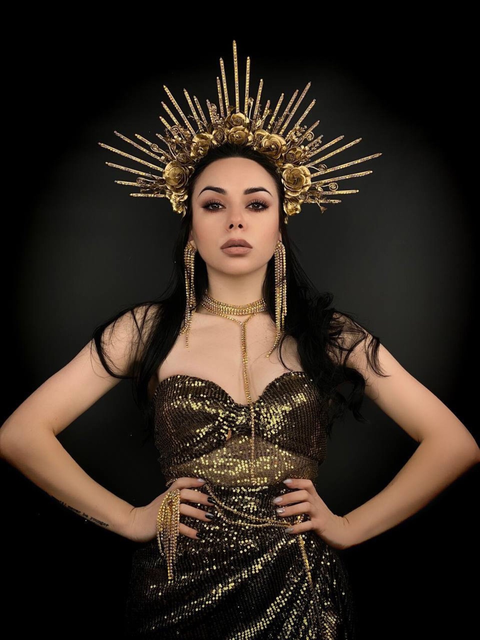Gold Goddess Crown Gala Crown Spike Halo Headpiece Sunburst - Etsy