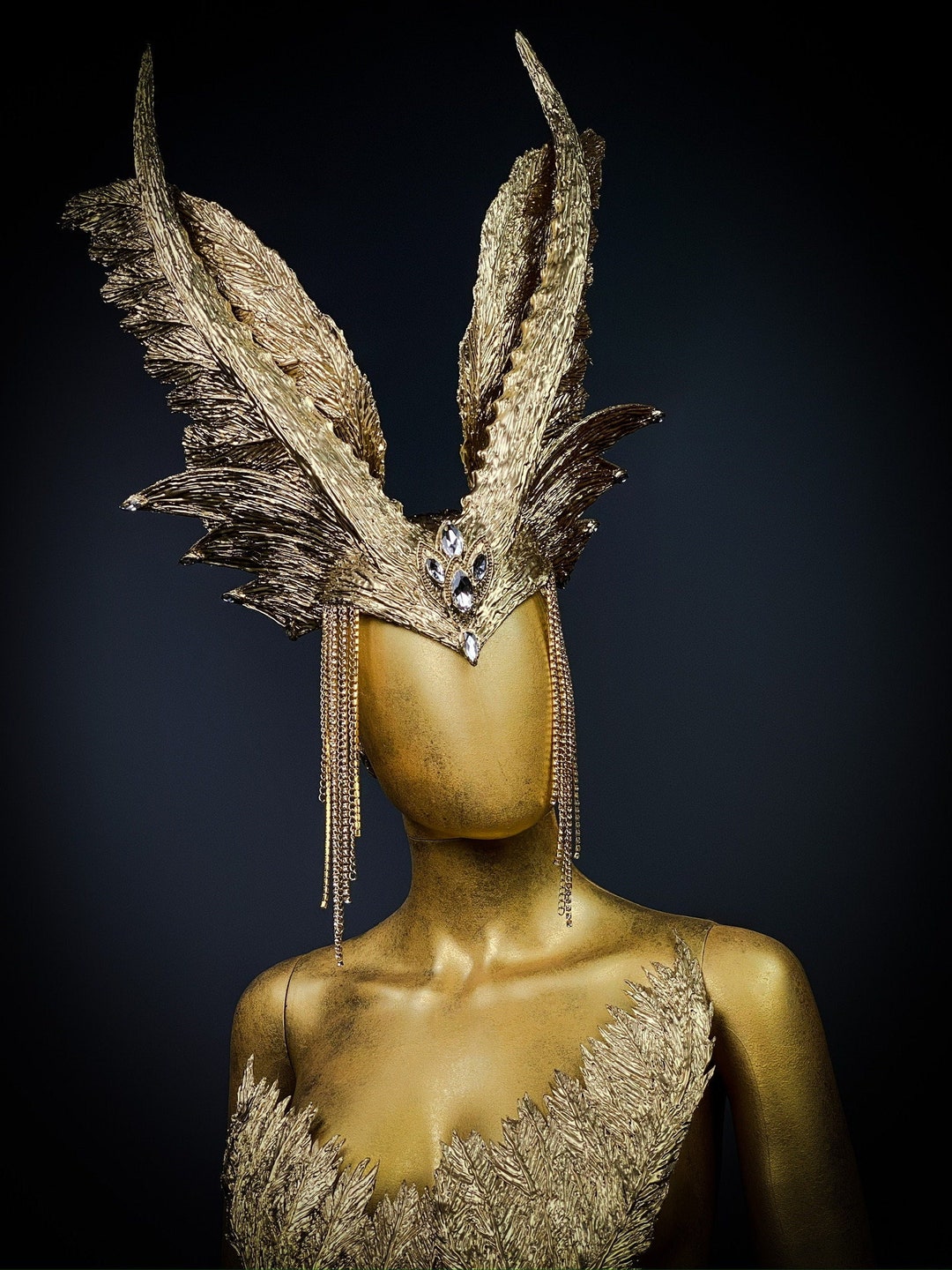 Golden Valkyrie Crown, Mardi Gras Headwear, Gold Angel Wings Headwear ...