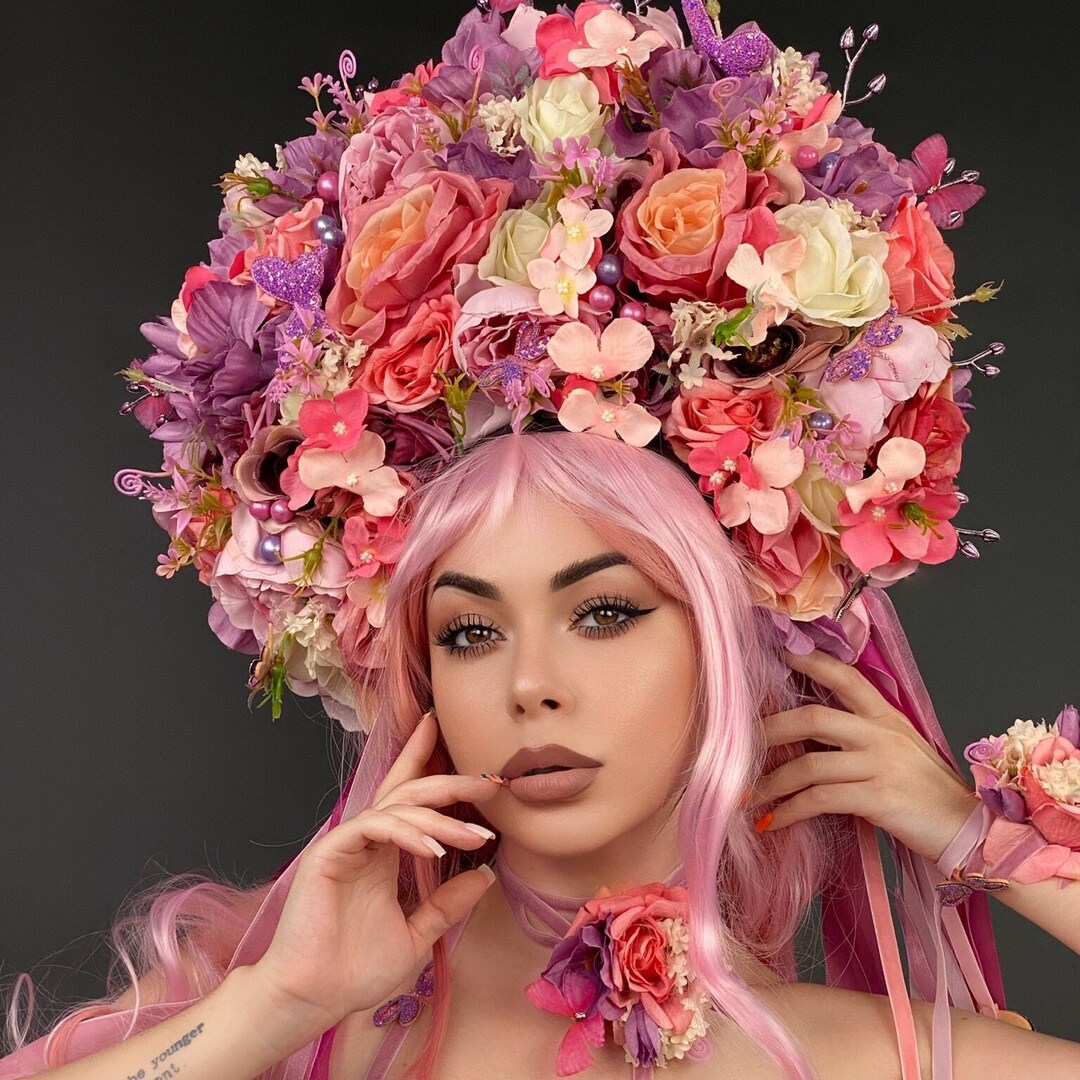 Pink Luxury Flower Crown, Large Floral Crown, Modern Ethno, Met Gala ...