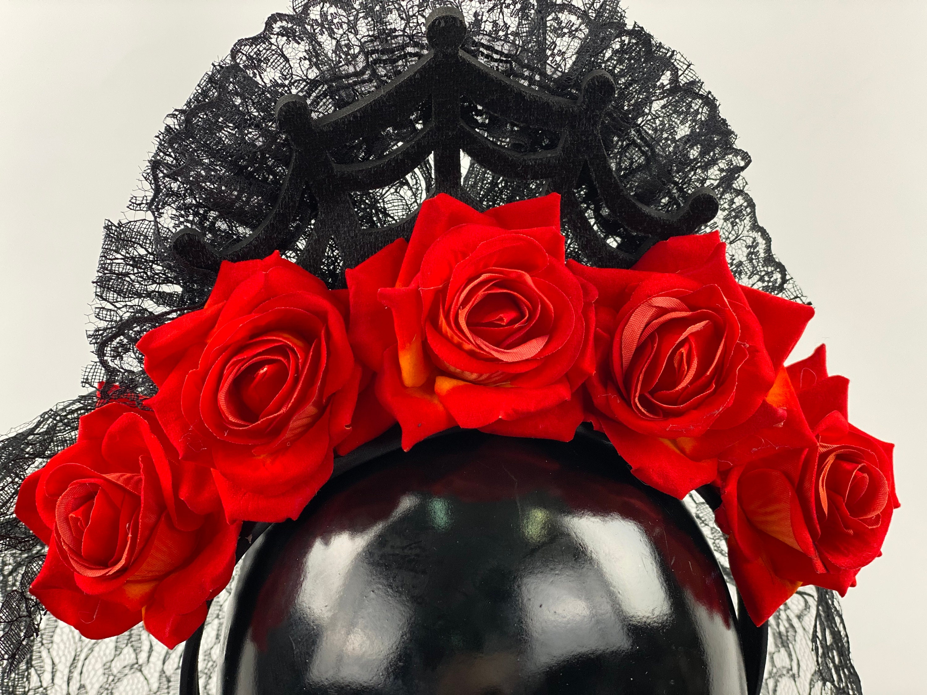 Mexican Red Rose Flower Crown Dia de los Muertos Headpiece | Etsy