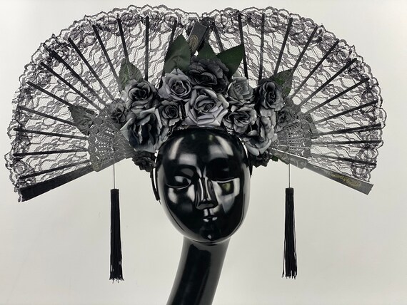 Asian Fan Headdress Geisha Headdress Burlesque Headpiece | Etsy