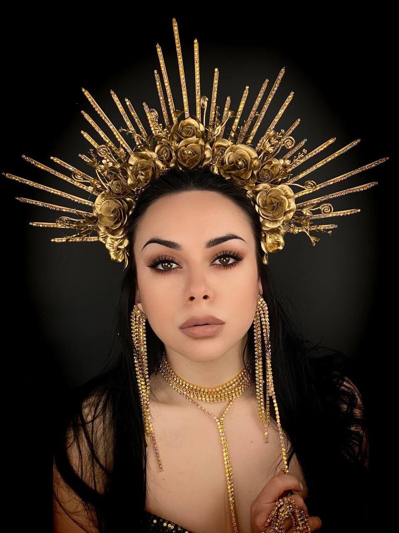 Gold Goddess Crown Gala Crown Spike Halo Headpiece Sunburst - Etsy