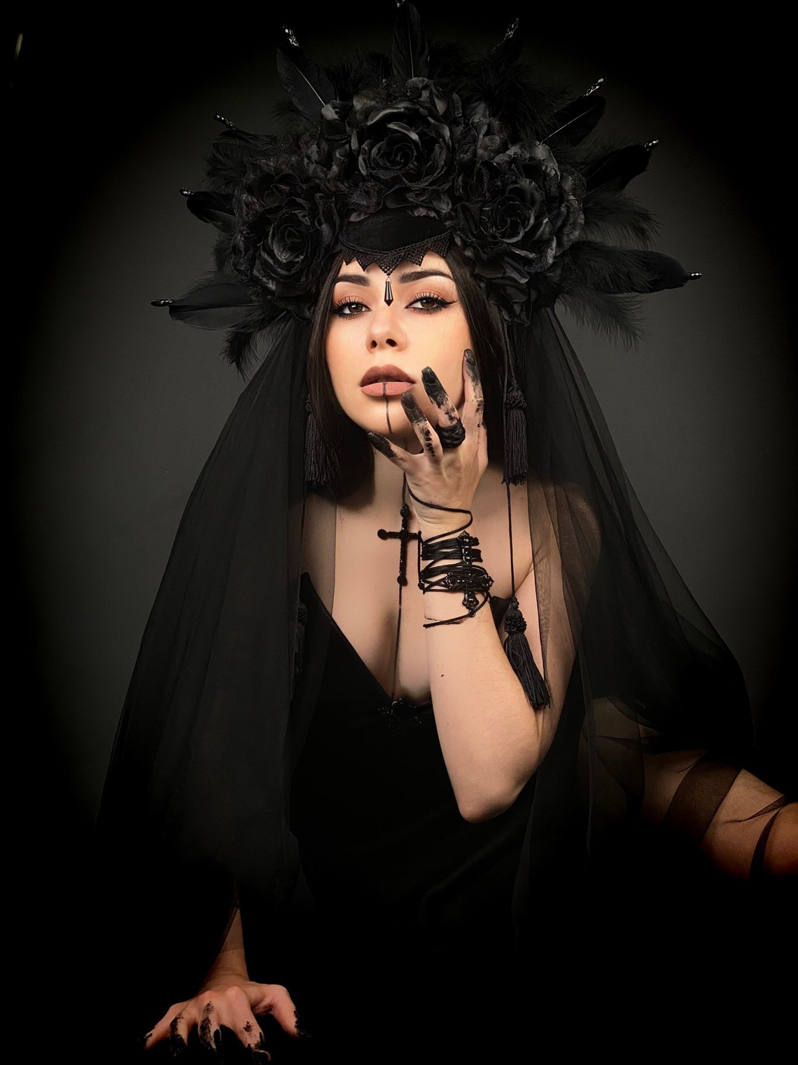 Dark Queen Crown Black Halo Crown Halloween Crown Mardi - Etsy