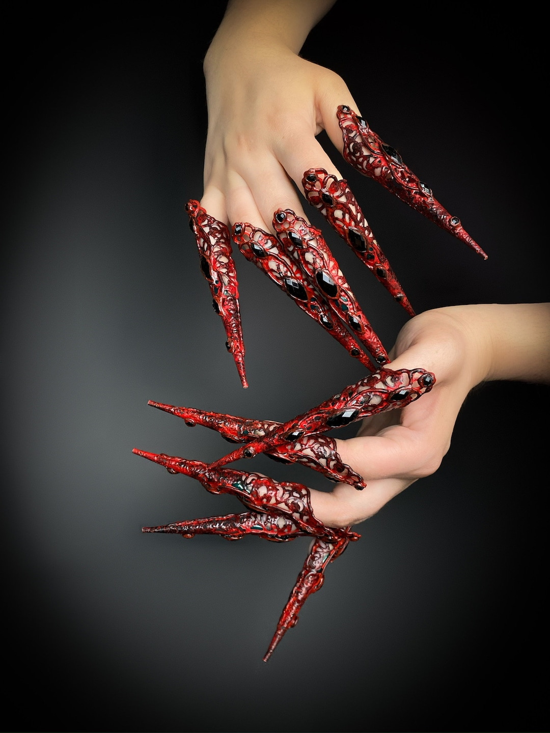 Red Filigree Finger Claws, Gothic Halloween Jewelry, Photo Props - Etsy