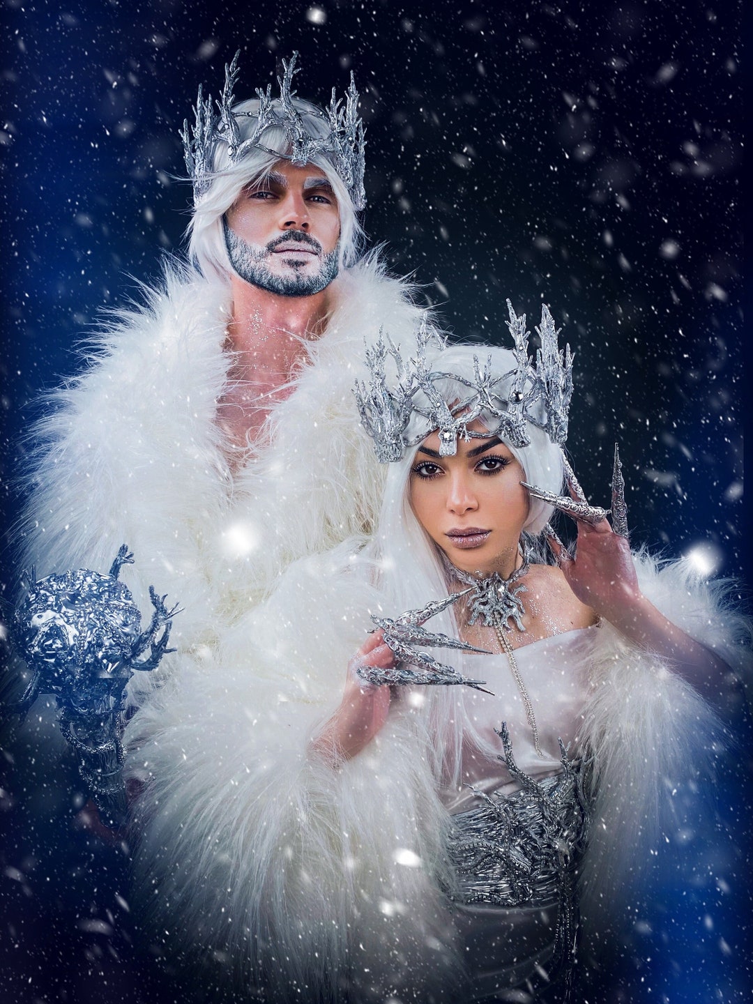 Winter Crowns for Couple, Ice Queen and Ice King Crowns, Snow King and ...