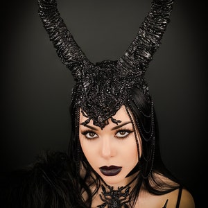 Maleficent Horns, Queen Demon Headpiece, Devil Horns, Evil Queen, Black ...
