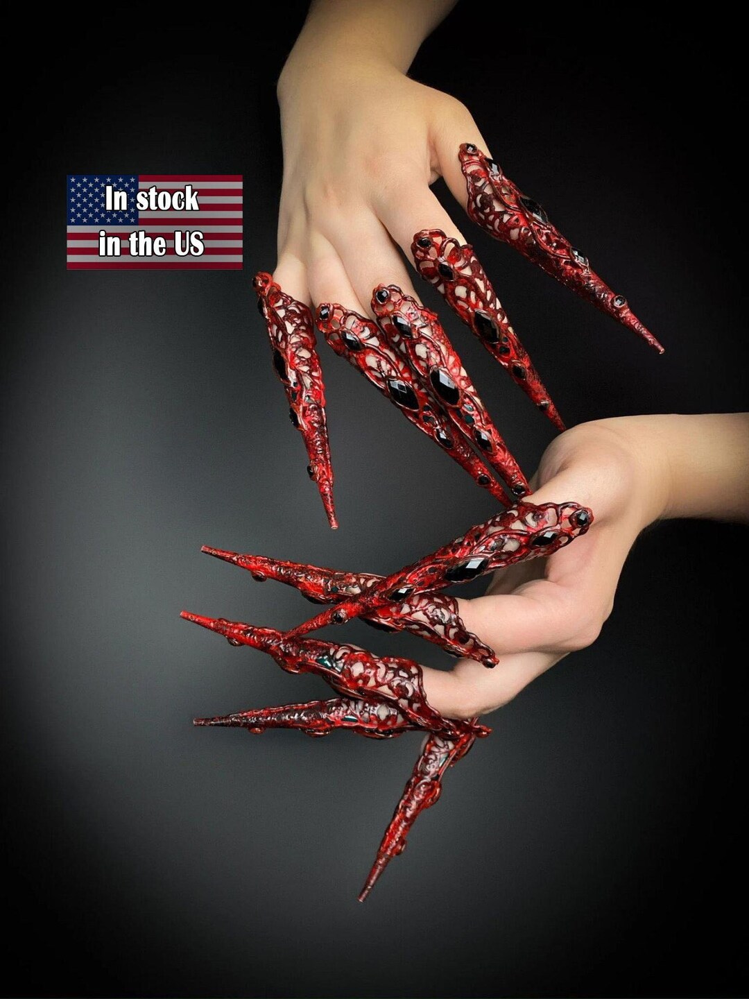 Red Filigree Jewelry, Bloody Finger Claws, Gothic Fingers Jewelry ...