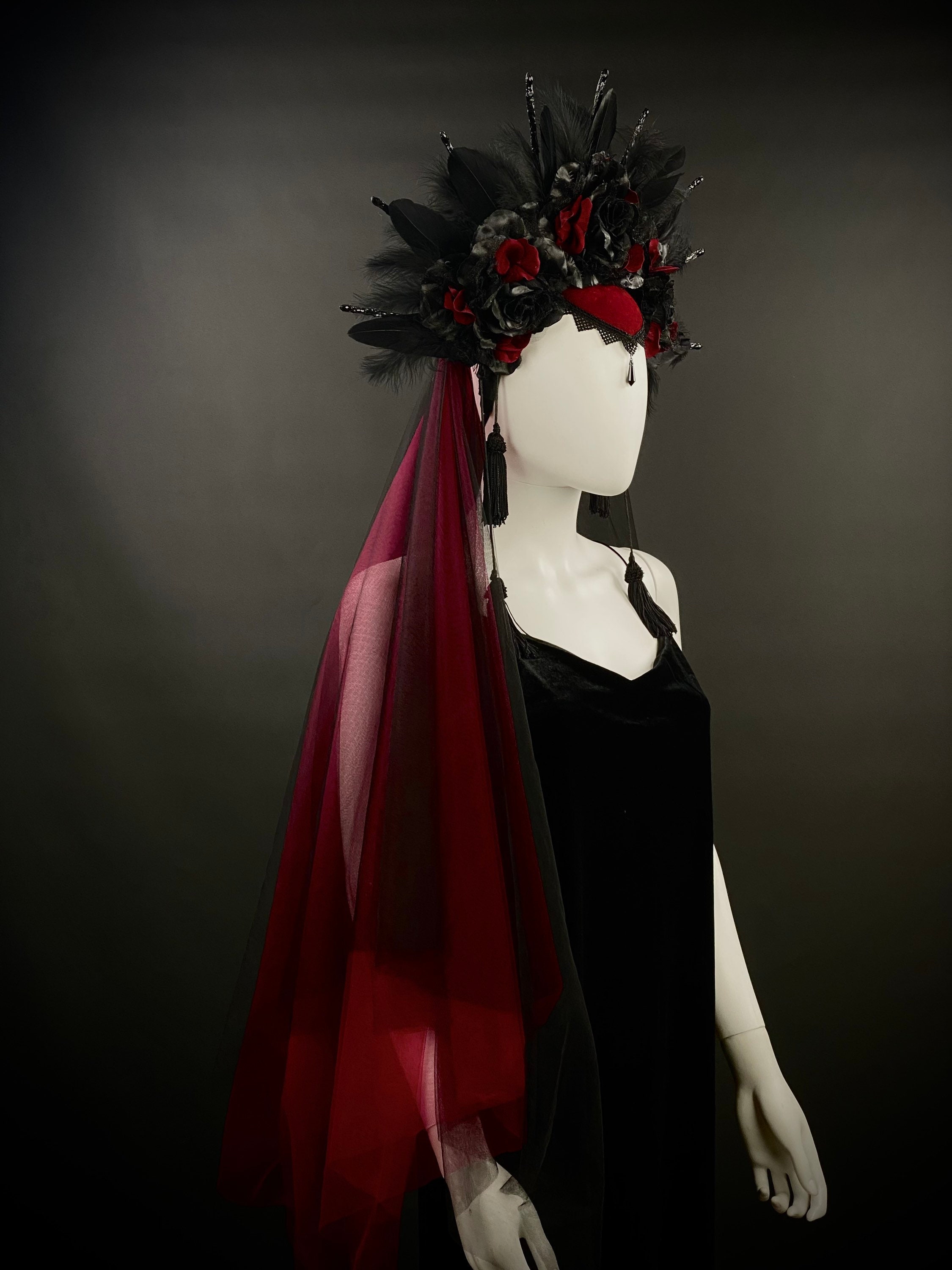 Mardi Gras Halo Crown Gothic Queen Crown With Long Veil - Etsy