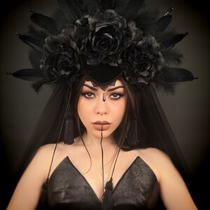 Dark Queen Crown, Black Halo Crown, Halloween Crown, Mardi Gras, Gothic ...