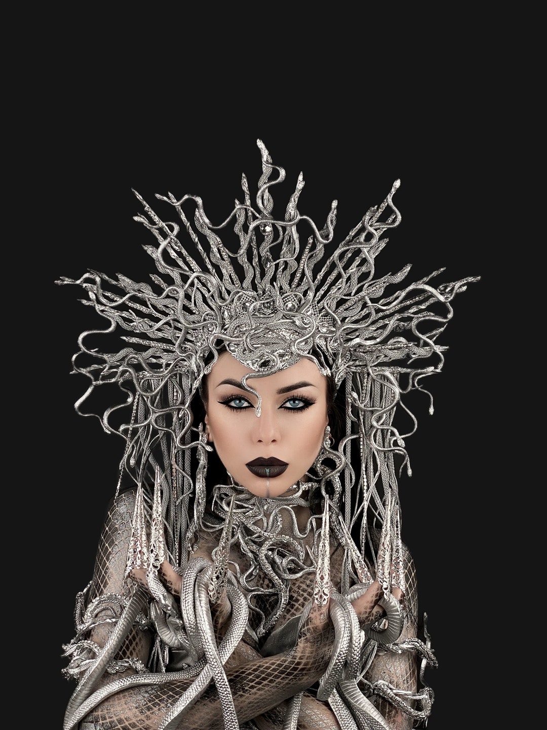Mardi Gras Costume, Silver Medusa Headpiece, Gorgon Goddess Crown ...