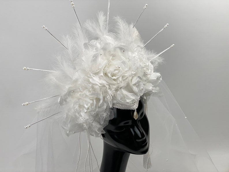 White Goddess Headdress Masquerade Headpiece Mardi Gras - Etsy