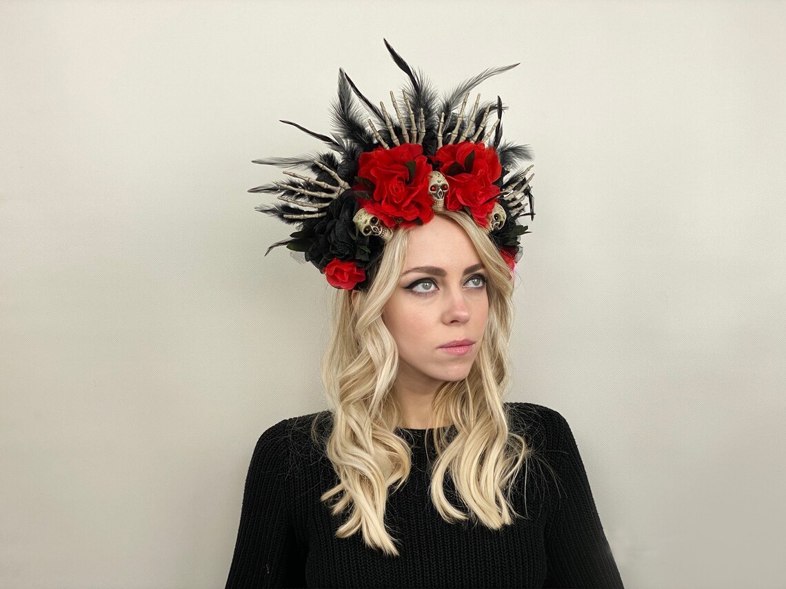 Large Skeleton Hands Crown Sugar Skull Flower Crown | Etsy