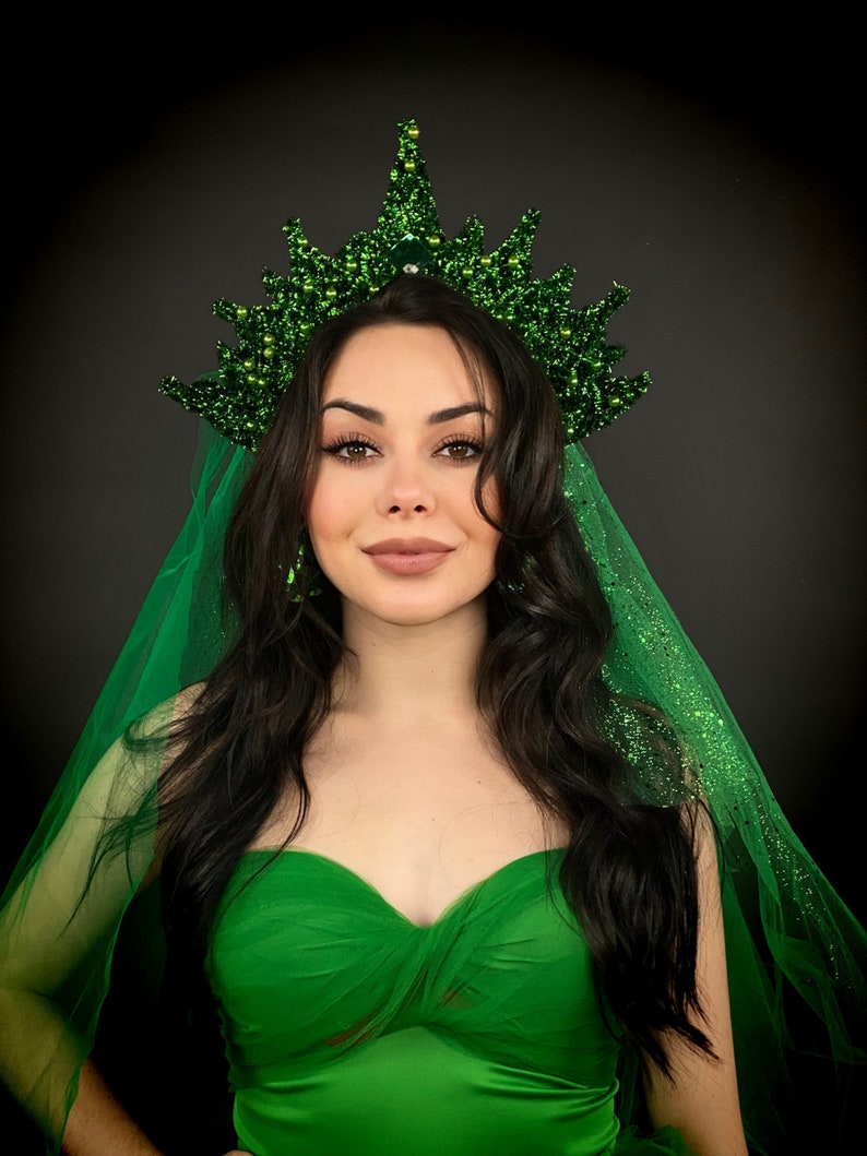 Shiny Christmas Veil Crown Green Christmas Crown Sparkling - Etsy