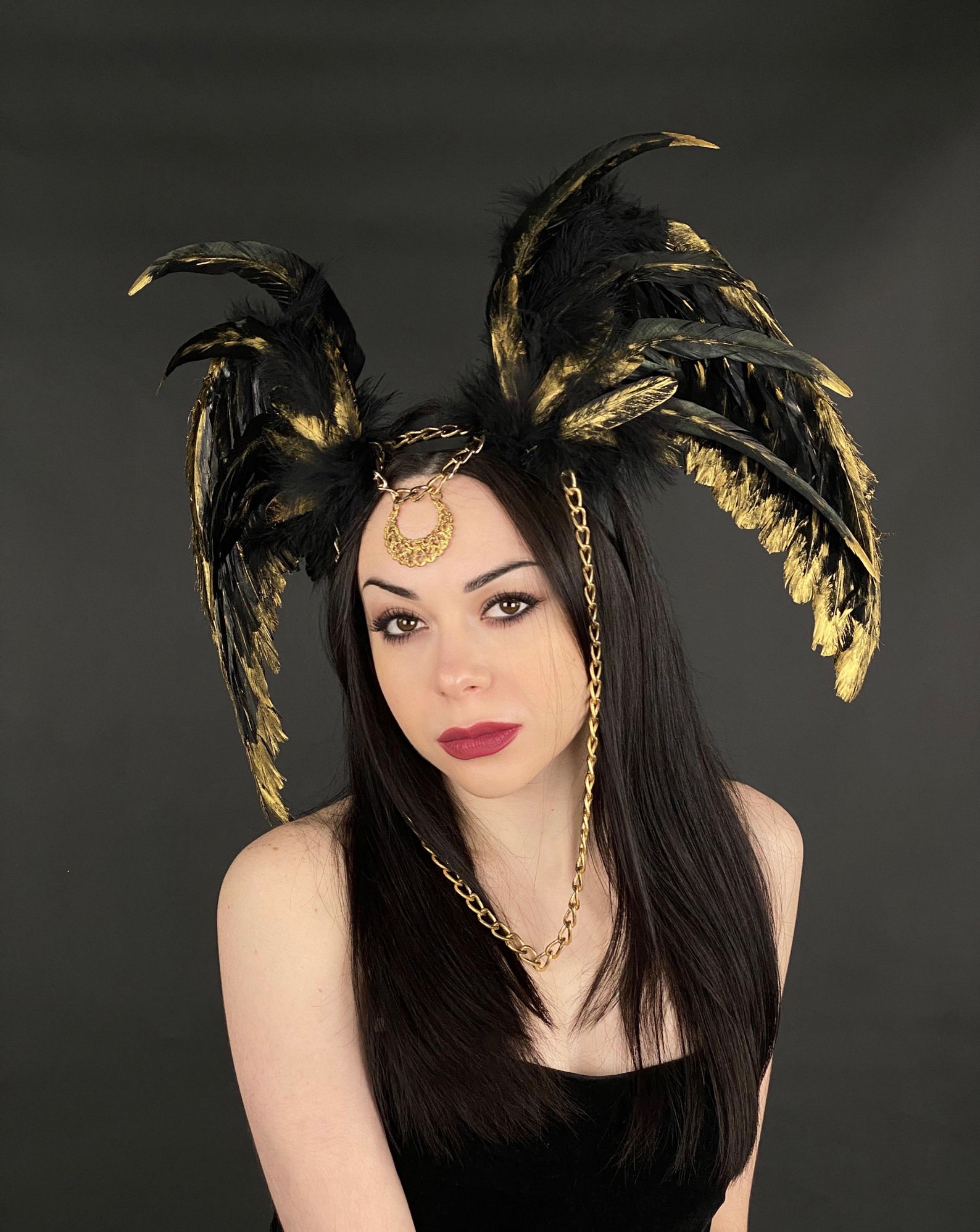 Gothic Headdress With Wings Dark Queen Headpiece Valkyrie - Etsy