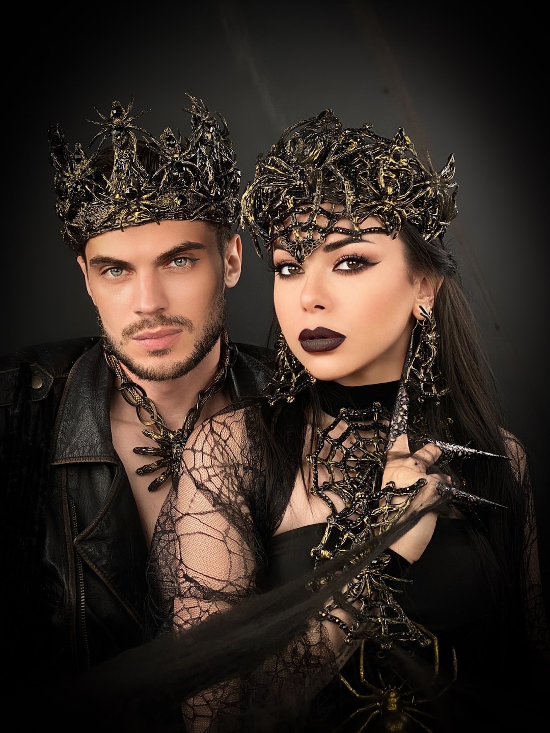 Man and Woman Spider Crown, Couple Gothic Crowns, Spider Crowns for ...