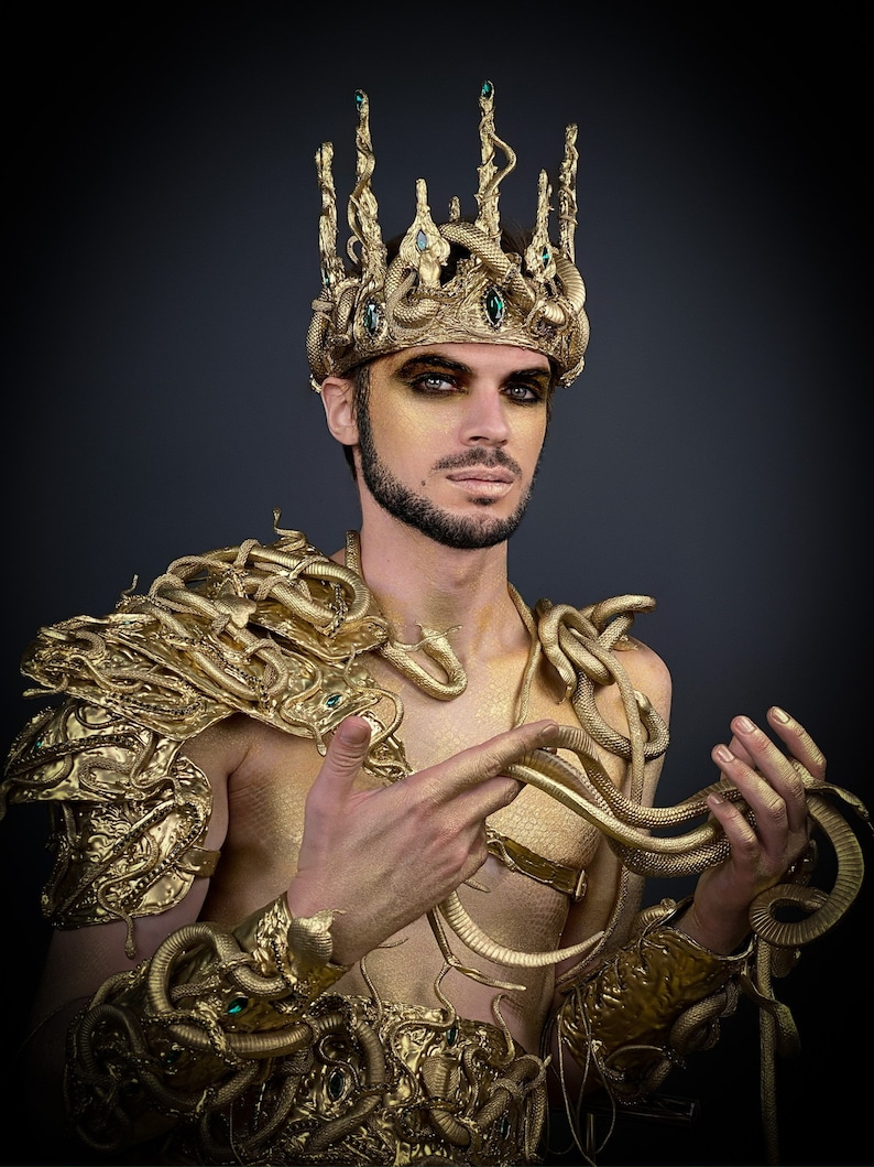Burning Man, Luxury Gold Medusa Crown: Snake King Headdress, Gothic ...