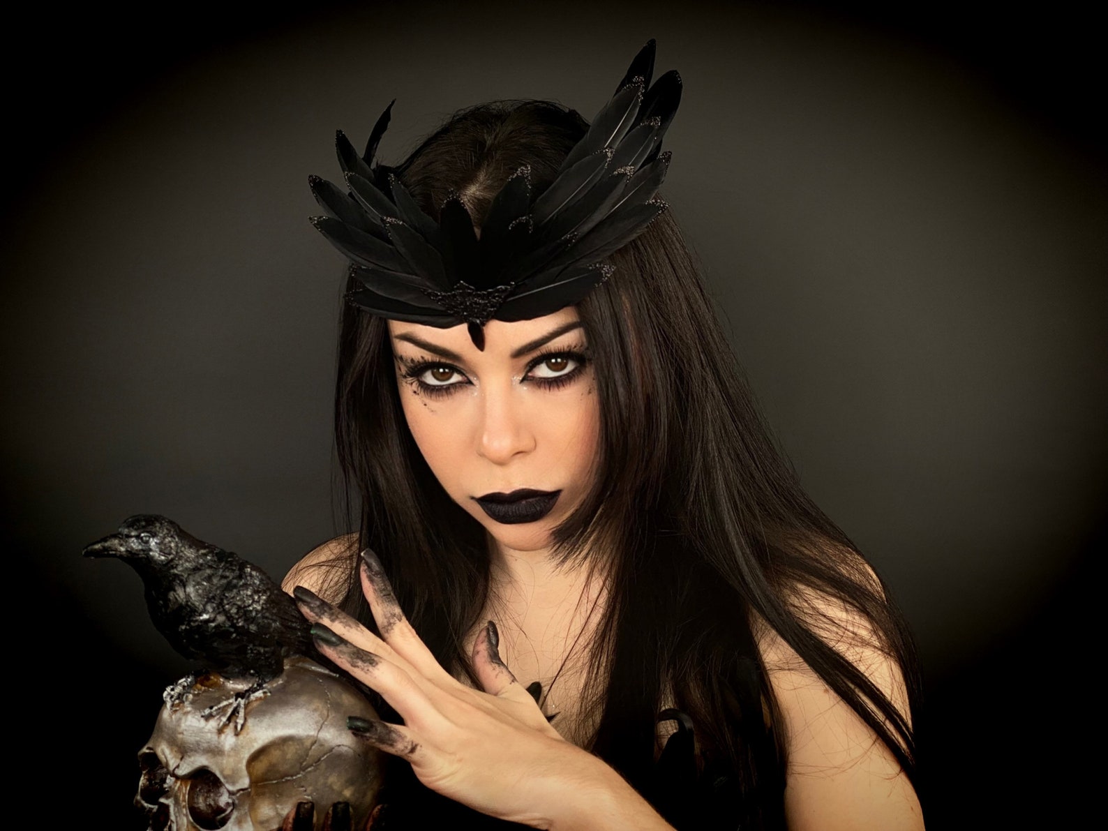 Burning Man, Black Raven Feather Headdress, Dark Fairy Crown, Gothic ...