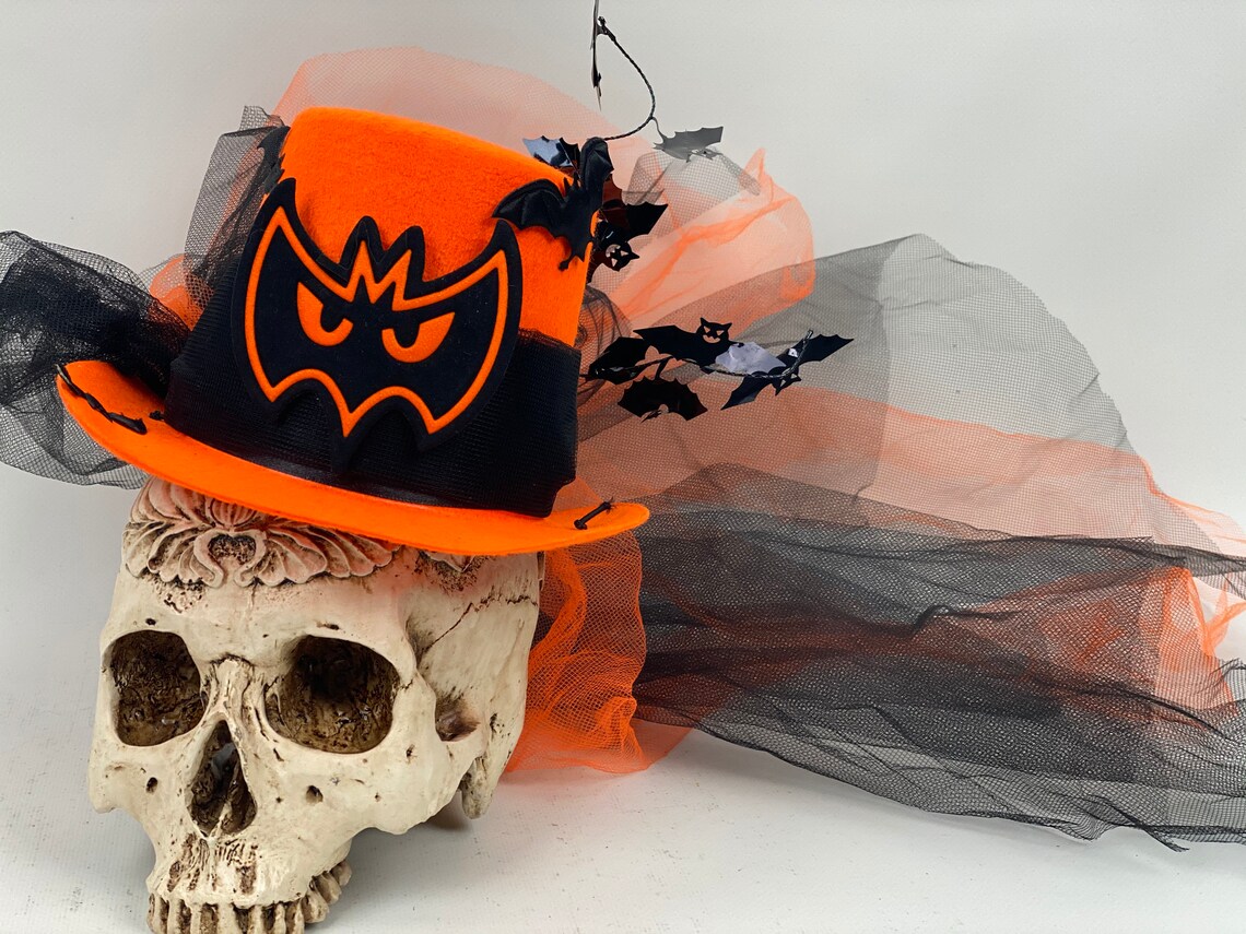 Black and Orange Mini Hat Halloween Mini Top Hat Top Hat - Etsy
