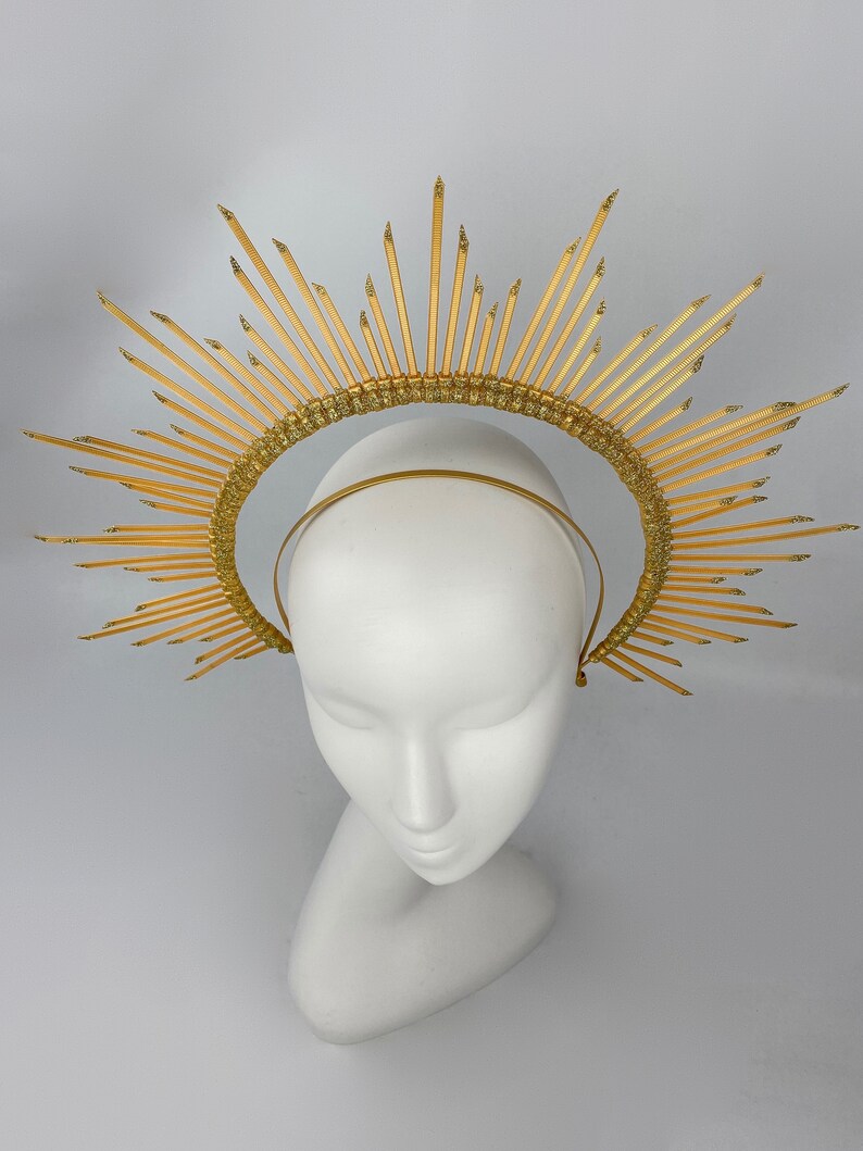 Mardi Gras Costume, Gold Halo Crown, Spiked Headpiece, Festival Met ...