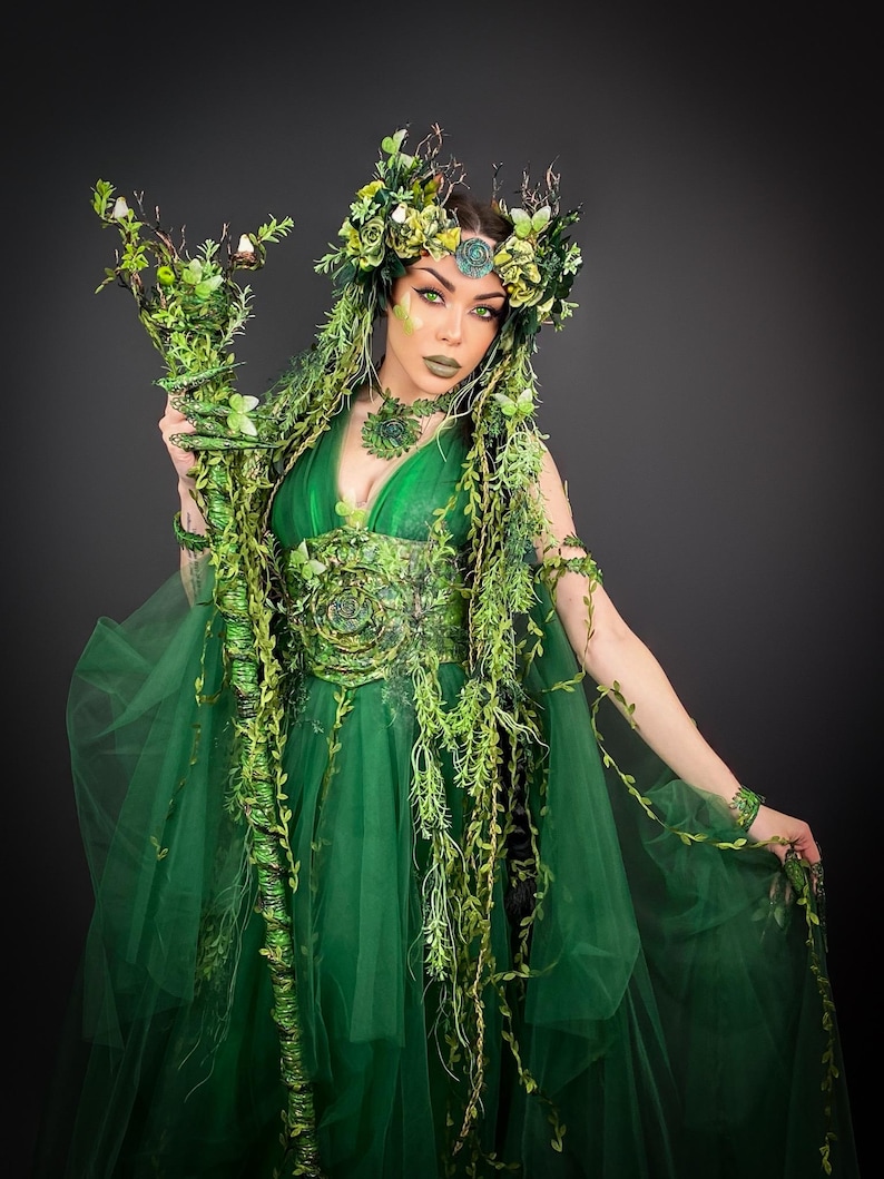 Forest Goddess Costume, Elf Headdress, Gaia Dress, Woodland Fairy - Etsy