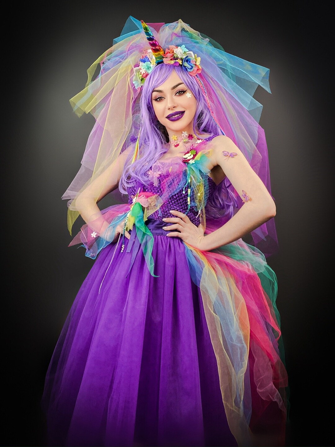 Mardi Gras Costume, Rainbow Unicorn Costume Set, Tulle Dress & Headband ...