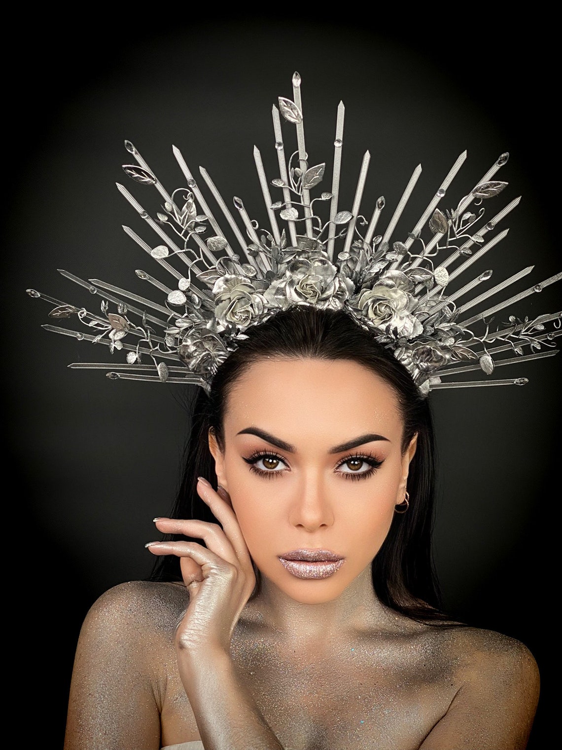 Goddess Crown Sunburst Silver Crown Halo Crown Wedding - Etsy