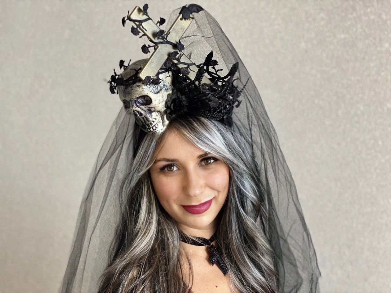 Halloween Headband With Cross Skull Headband Halloween - Etsy