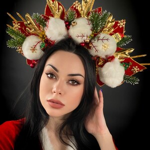 Xmas Headpiece, Creative Winter Headwear, Poinsettia Halo Crown ...