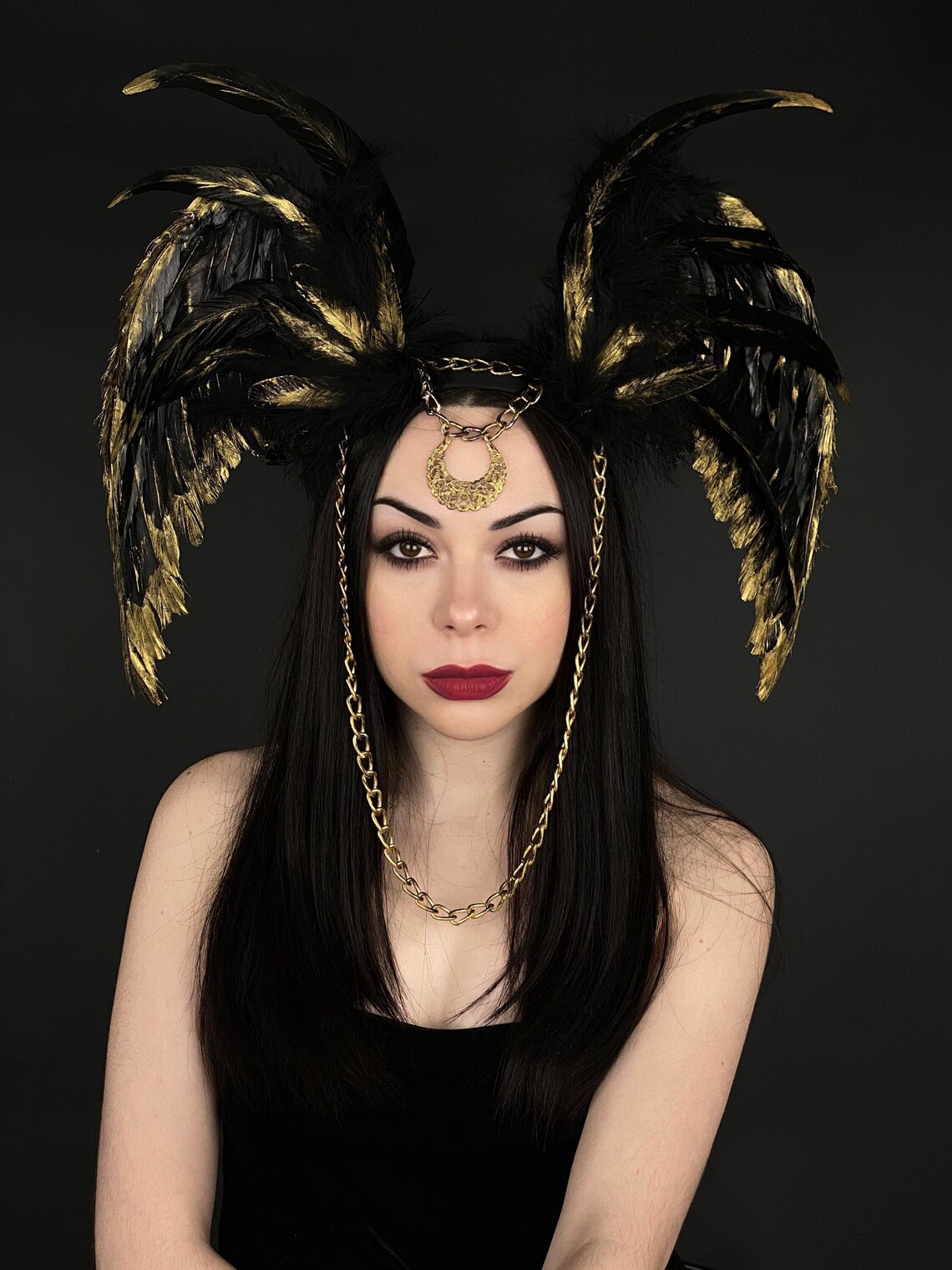 Gothic Headdress With Wings Dark Queen Headpiece Valkyrie | Etsy