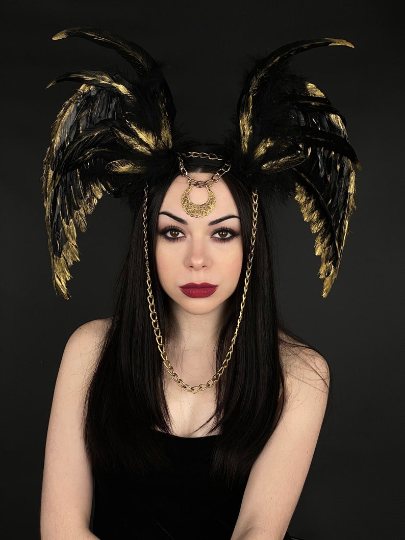 Gothic Headdress With Wings Dark Queen Headpiece Valkyrie | Etsy