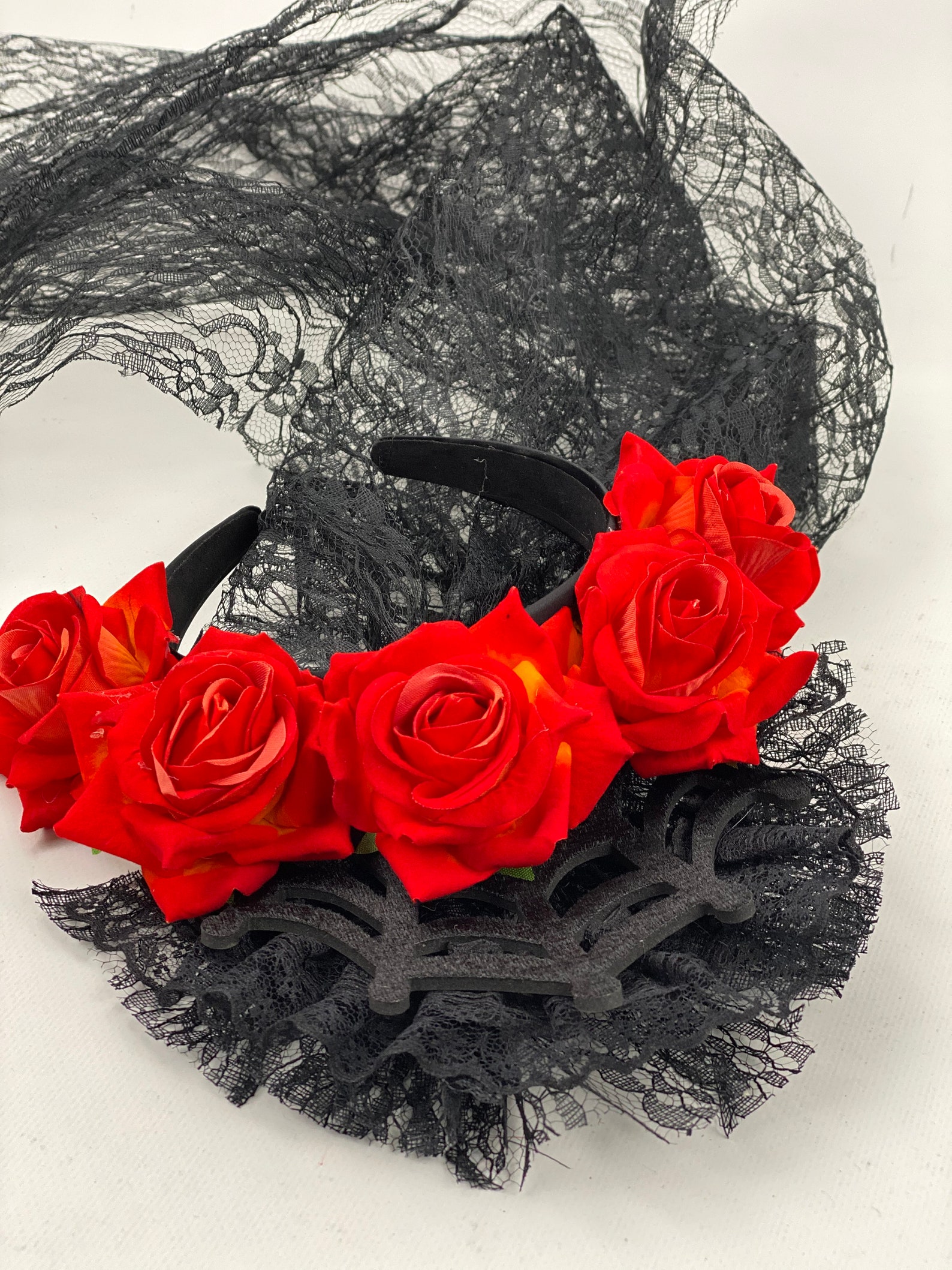 Mexican Red Rose Flower Crown Dia De Los Muertos Headpiece - Etsy