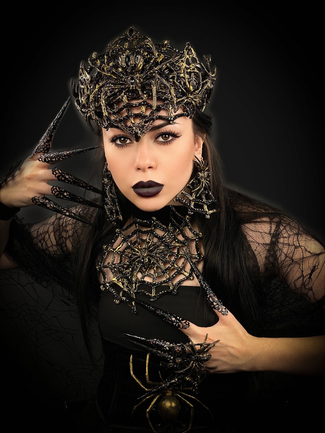 Spider Queen Tiara, Black Widow Costume, Dark Goddess Crown, Dark Queen ...