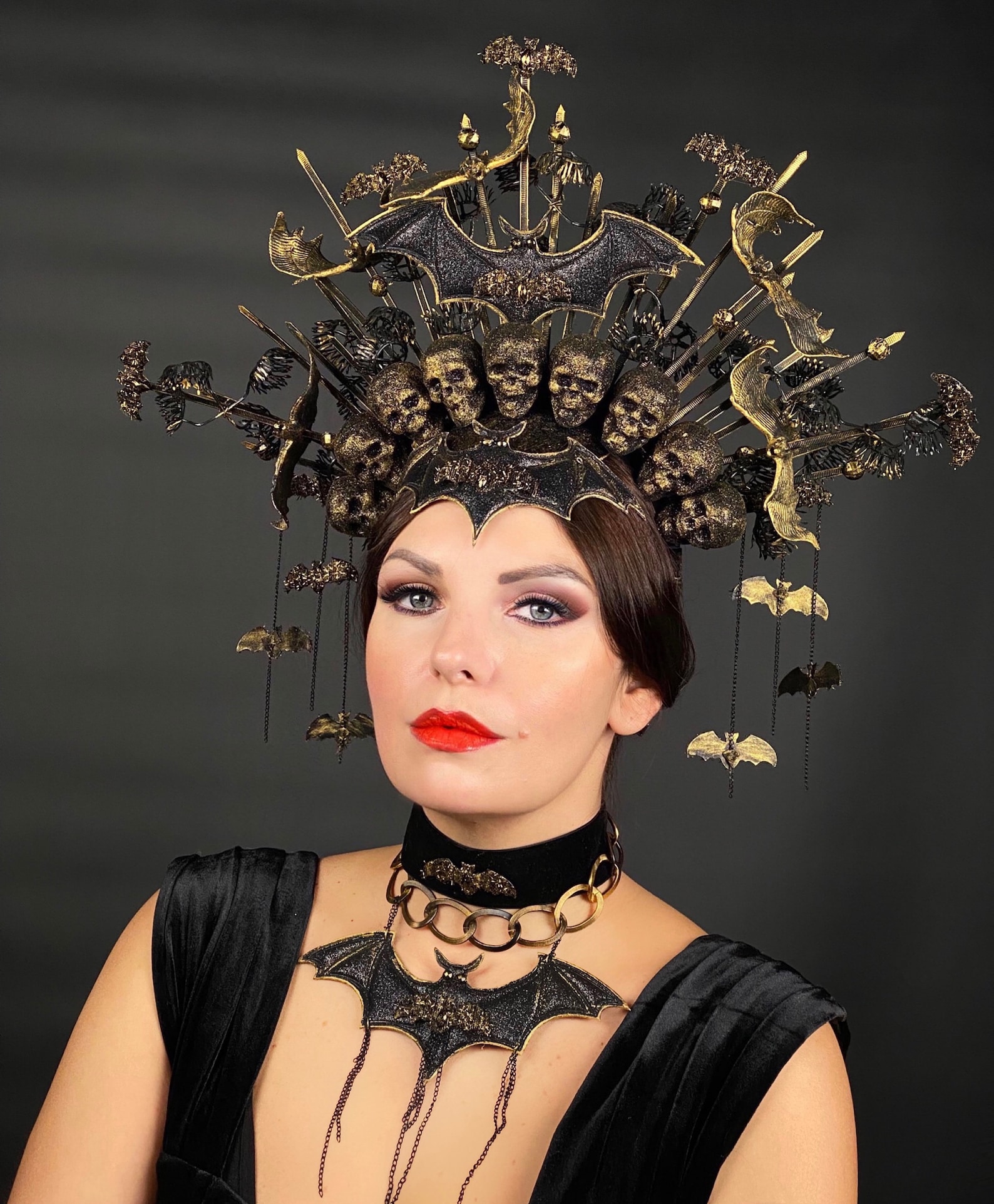Gala Bat Queen Headpiece Bat Halo Crown Spiked Gothic Goddes - Etsy