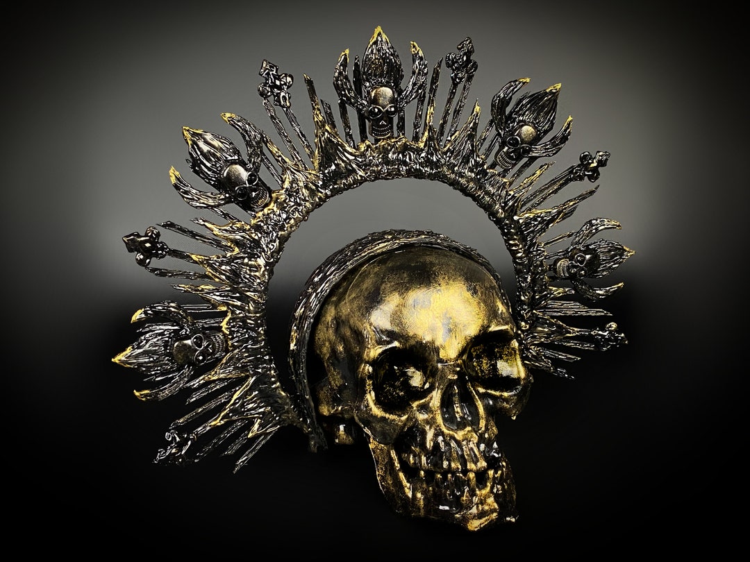 Mardi Gras Costume, Black Gold Gothic Halo Crown, Dark Queen Headdress ...
