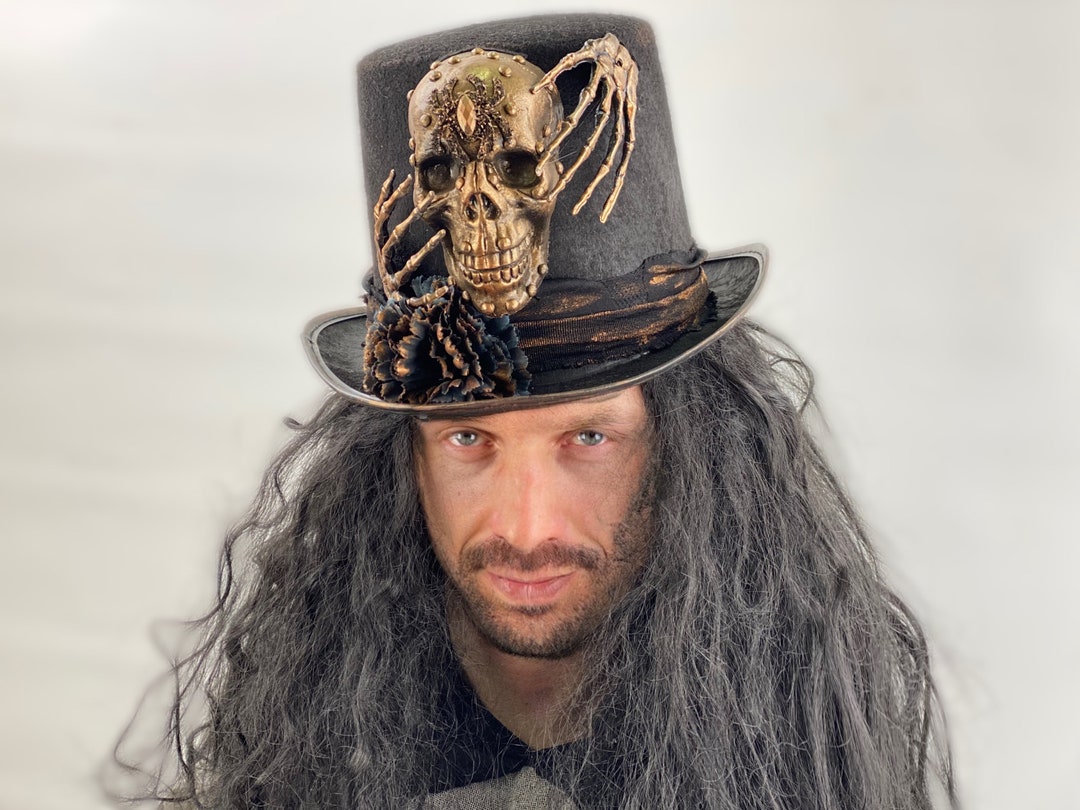 Halloween Bronze Sugar Skull Top Hat, Day of the Death Wedding Top Hat ...
