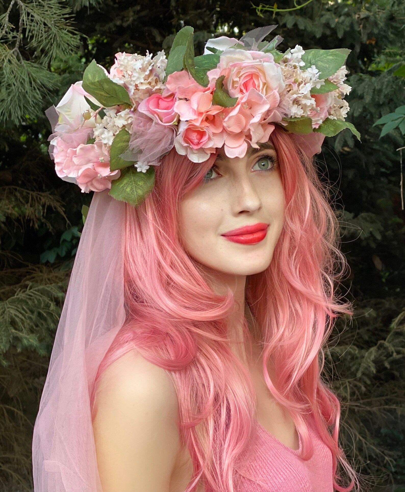 Flower Headpiecefloral Crown With Veillarge Flower - Etsy