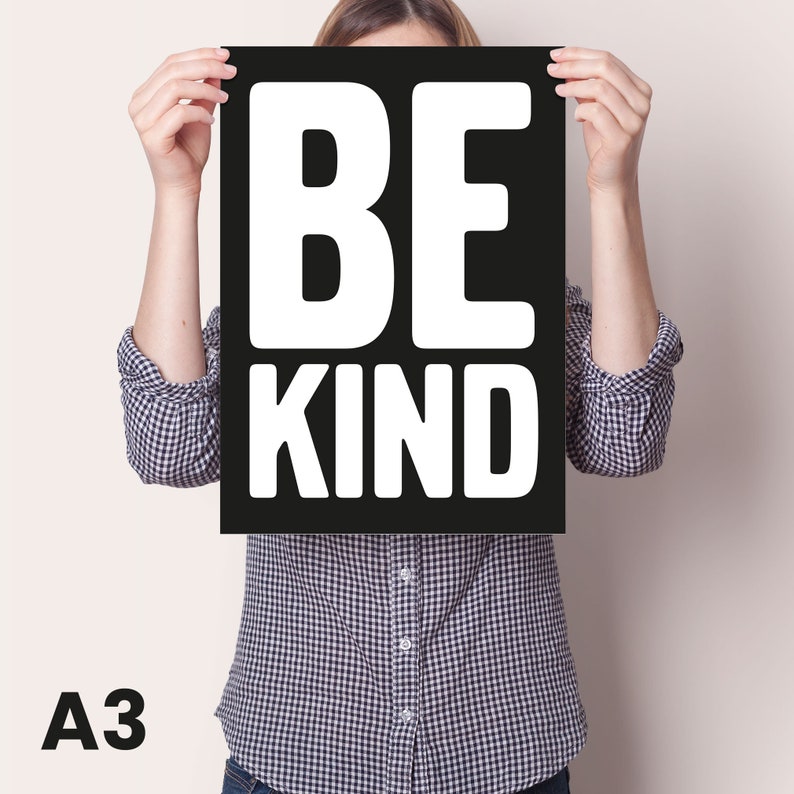 BE KIND Poster Bold Black and White Wall Decor Art - Etsy
