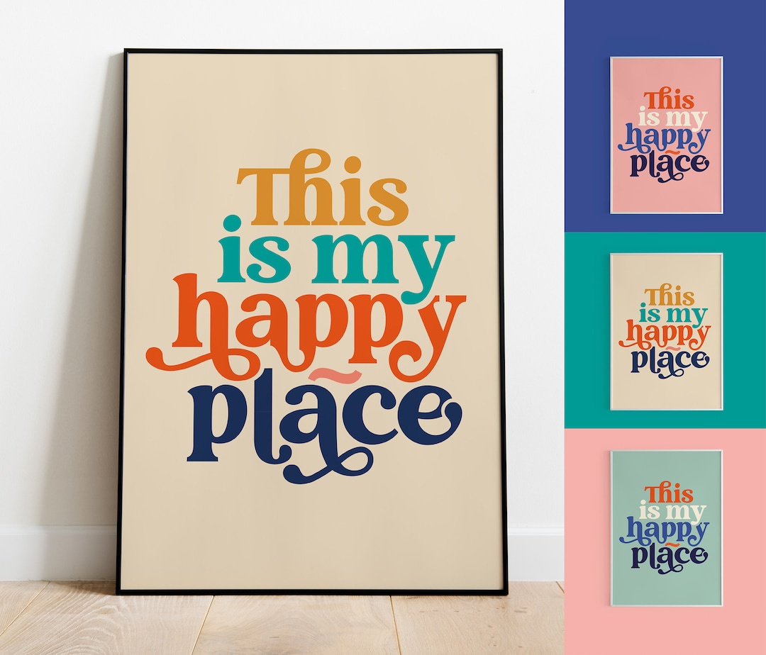 This is My Happy Place Poster, Wall Decor, Retro Art Print, Romantic Gift, Pink, Typography, Fun ...