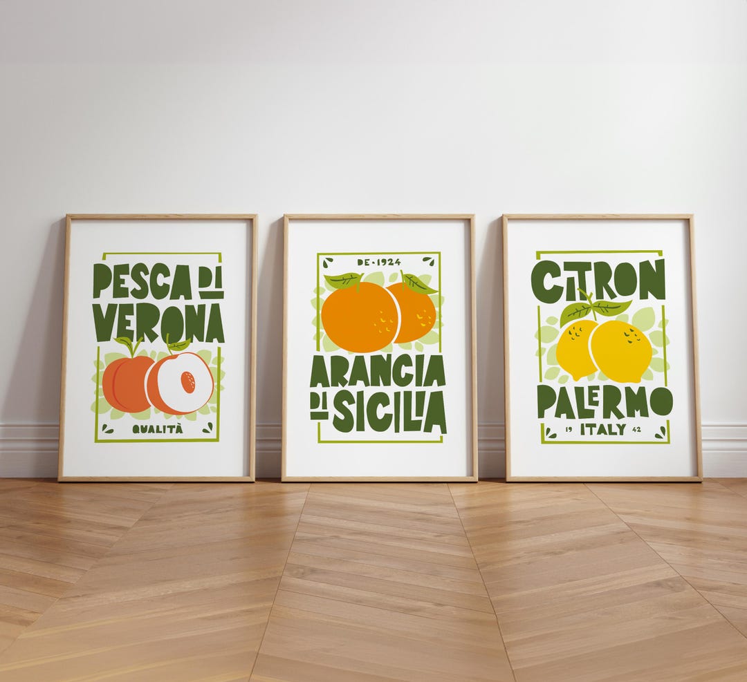 Kitchen Prints Set | 3 Prints, Italian Fruits Posters, Mid Century ...