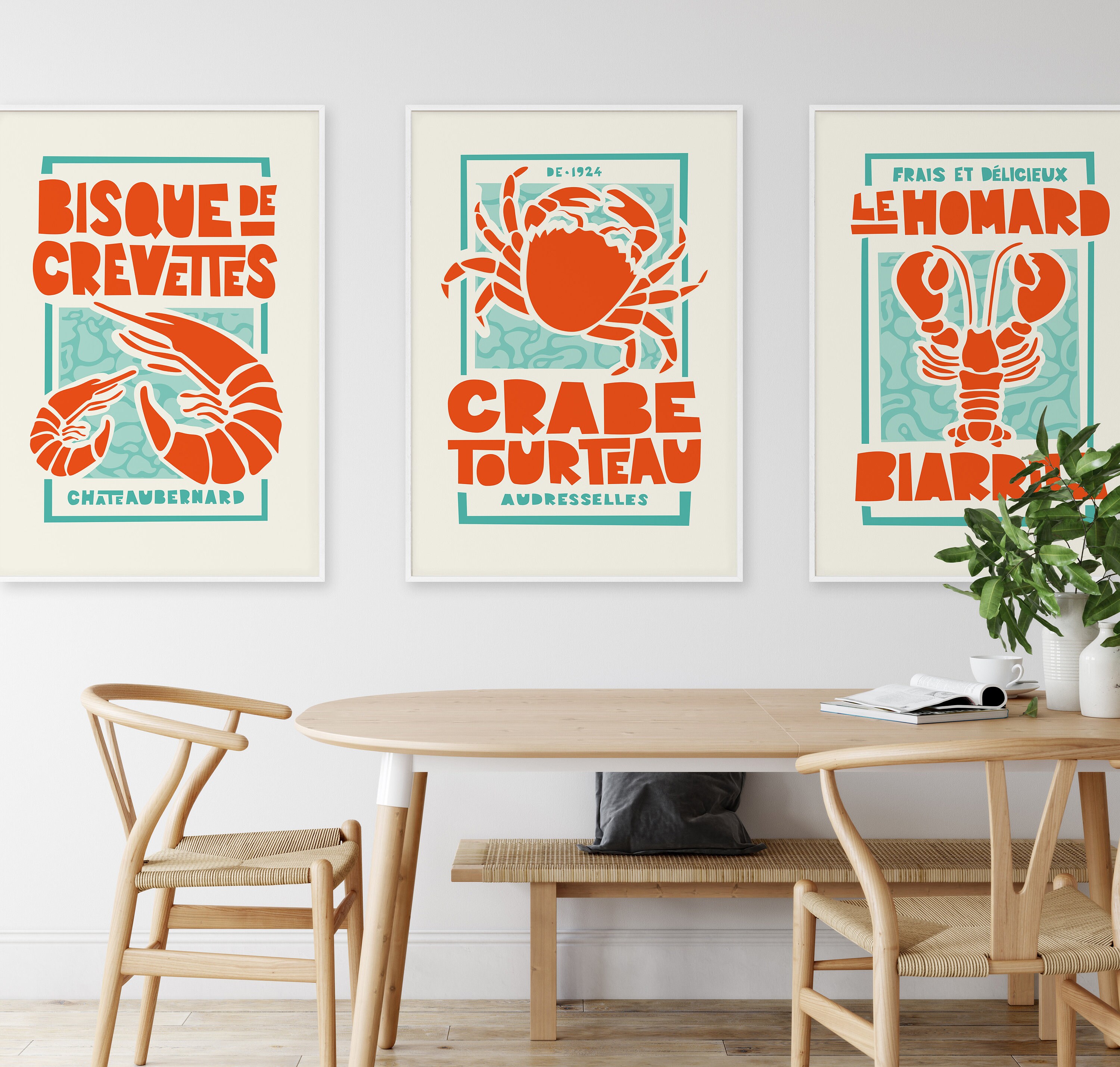 French Prawn Shrimp Poster: Mid-century Modern Kitchen Wall Art - Etsy