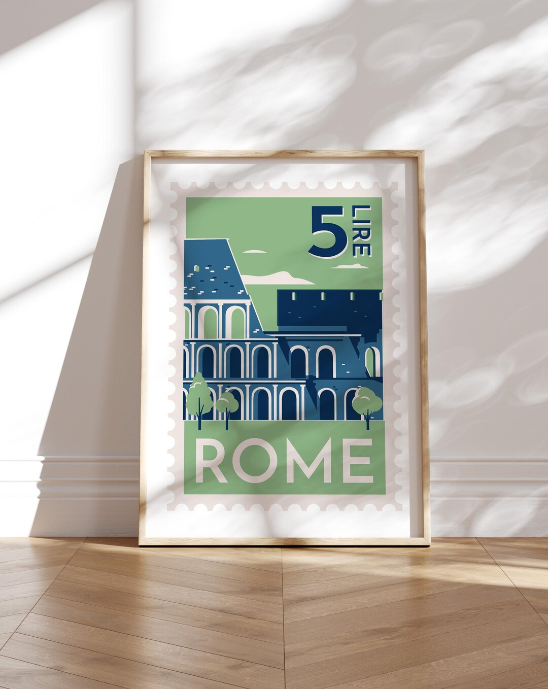 Rome Print | Colosseum Stamp City Skyline Poster | Wall Art | Italian ...